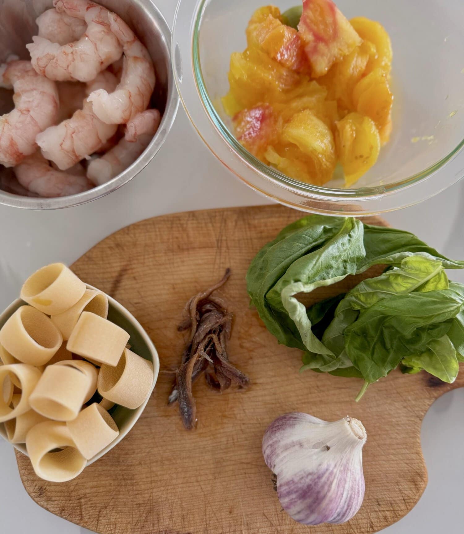 calamarata pasta with shrimp and anchovy sauce - The Culinary Chase